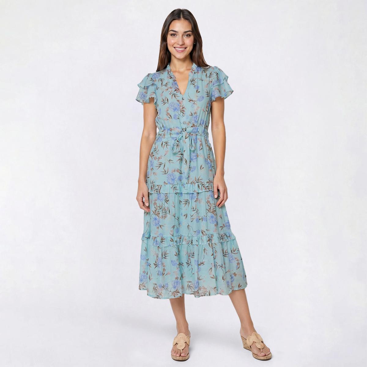 Click here for Plus Size Cure Flutter Sleeve Floral Tie Waist Tie... prices
